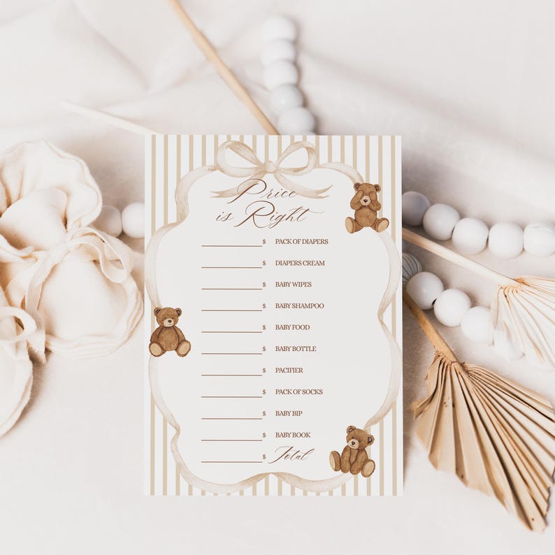 Neutral Teddy Bear Baby Shower Guess the Price Game Printable - Etsy