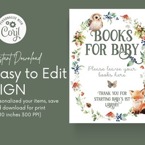 Books for Baby Sign, Editable Woodland Animals Baby Shower Baby's 1st ...