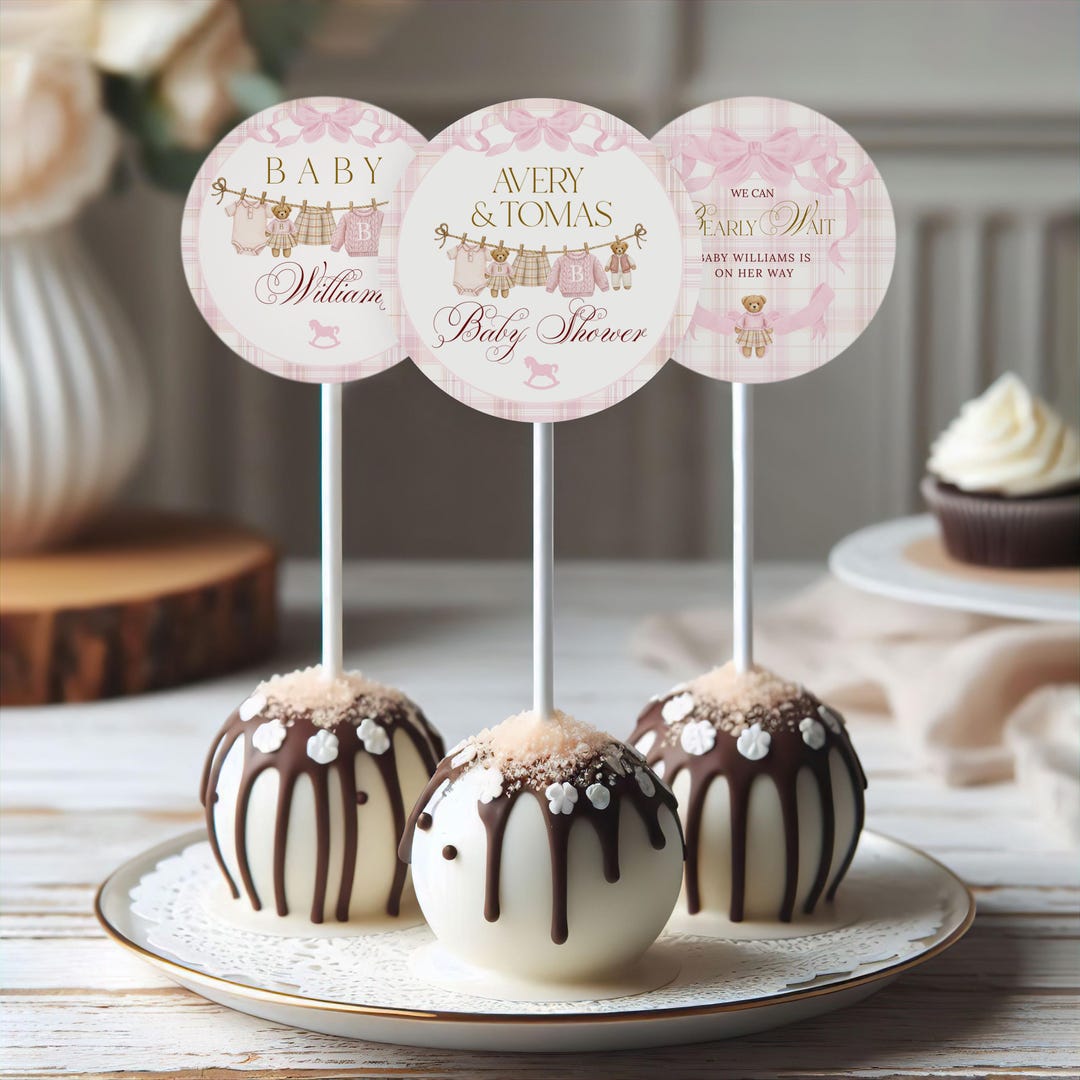 Baby Shower Cupcake Toppers: Pink Preppy Teddy Bear DIY Printable - Etsy