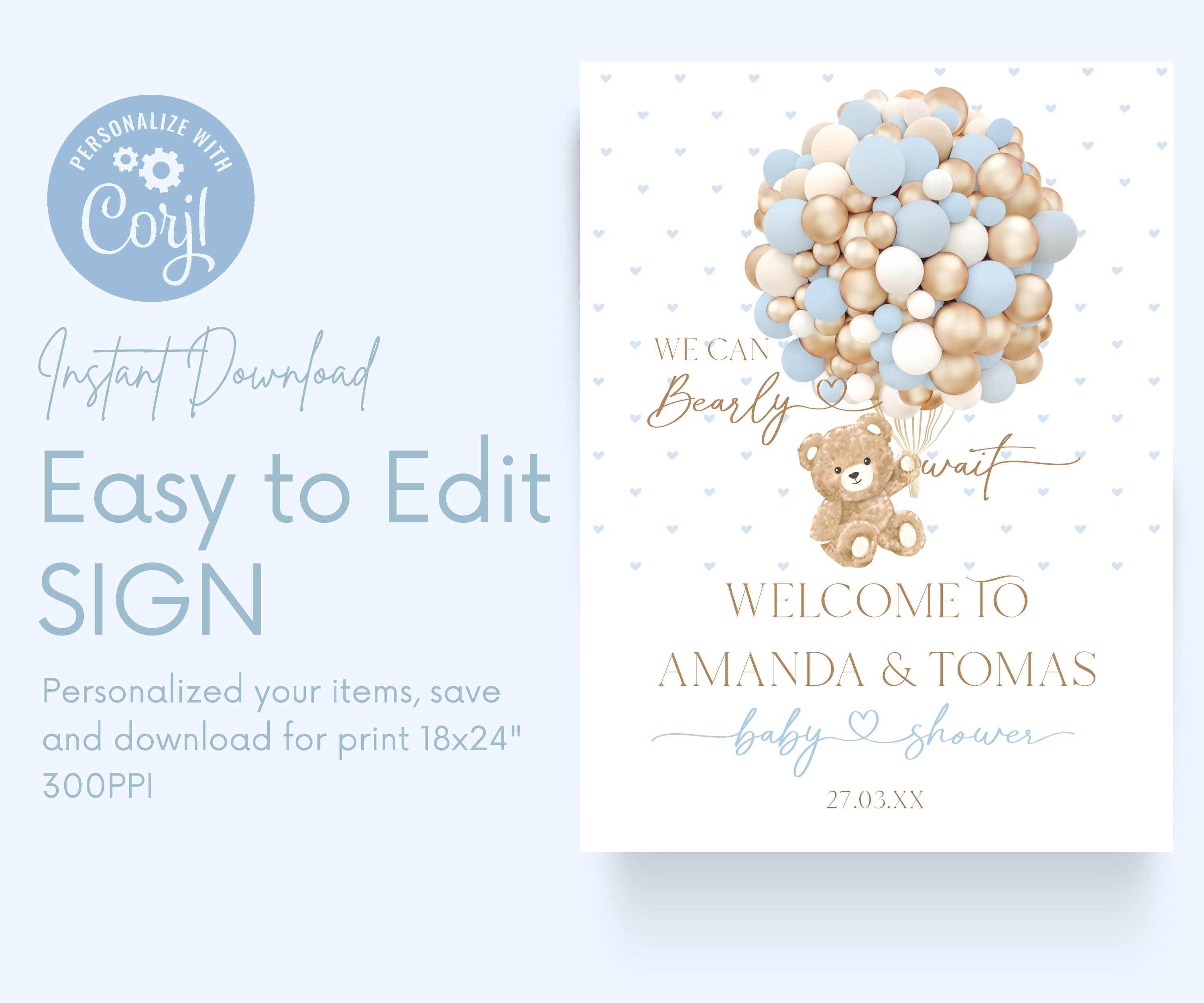 Editable Bear Baby Shower Welcome Sign (digital Download) - Etsy