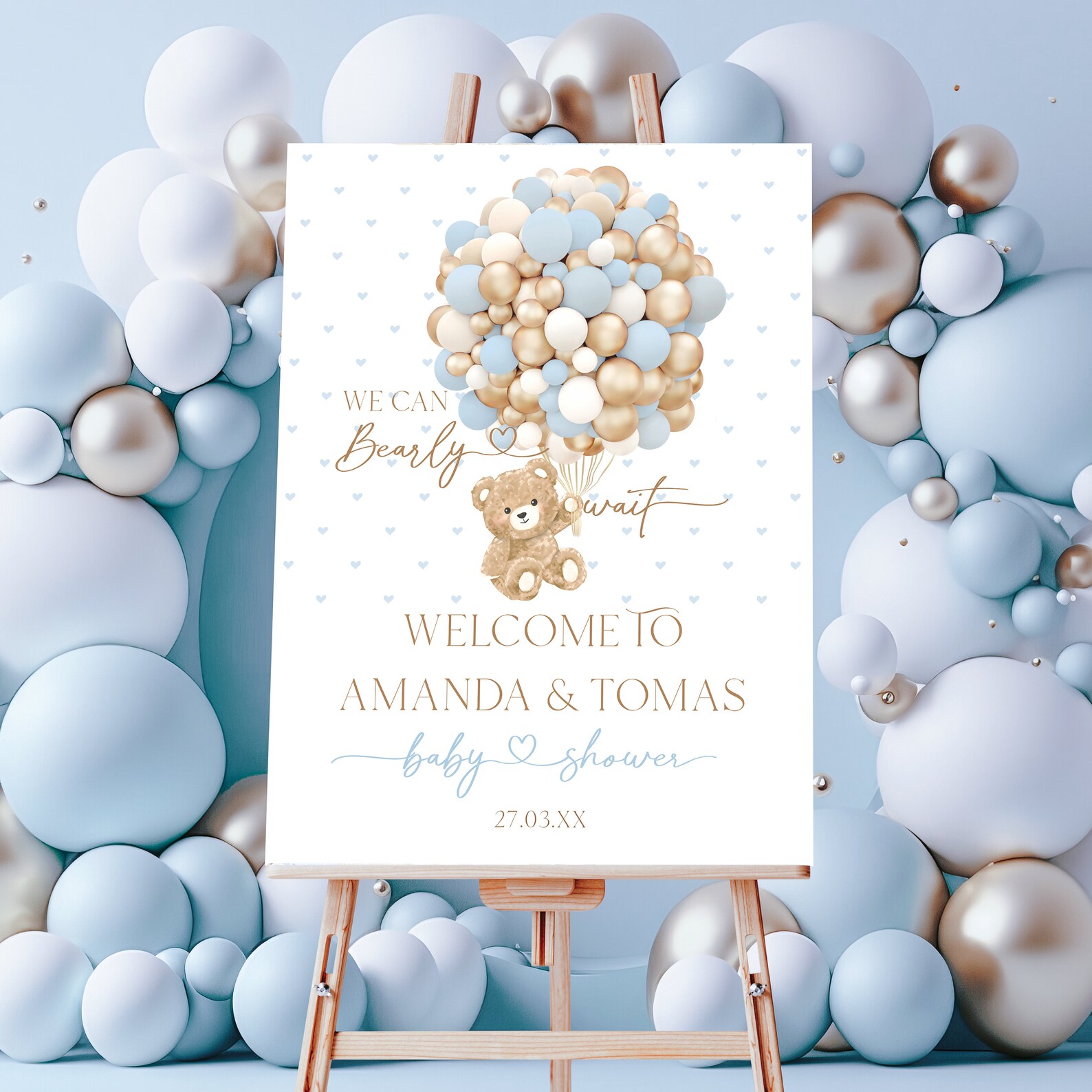 Bear Baby Shower Sign Bundle, Blue Balloons (PDF) - Etsy