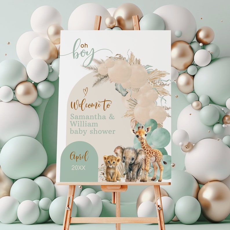 Editable Safari Animals Baby Shower Welcome Sign, Oh Boy Baby Shower ...