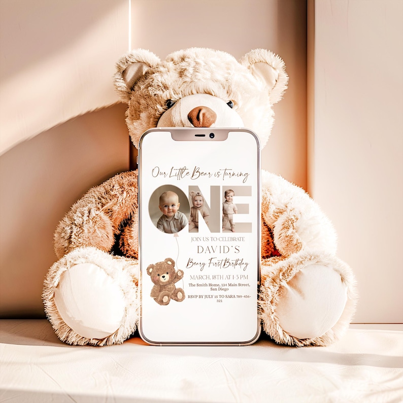 Beary First Birthday Bundle, Little Bear is One Minimal Photo Digital ...
