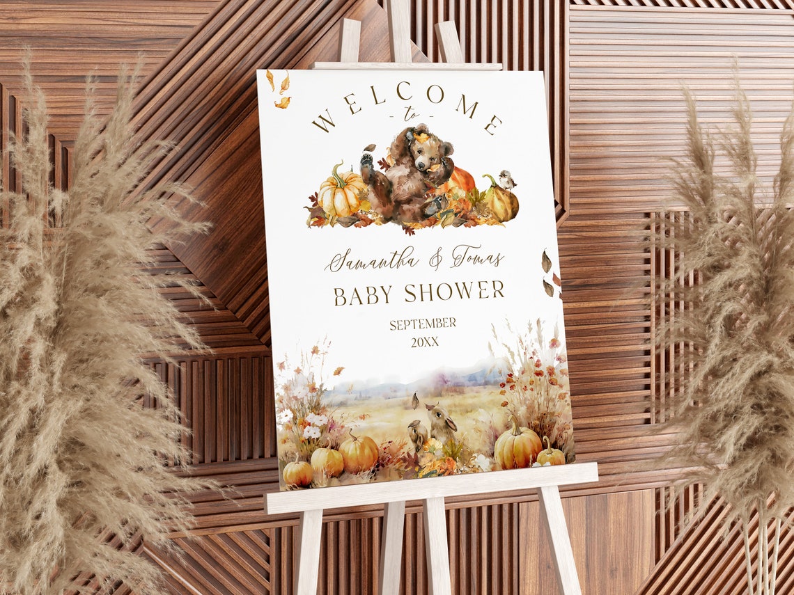 Editable Fall Woodland Baby Shower Welcome Sign, We Can Bearly Wait ... Editable Fall Woodland Baby Shower Welcome Sign, We Can Bearly Wait ...
