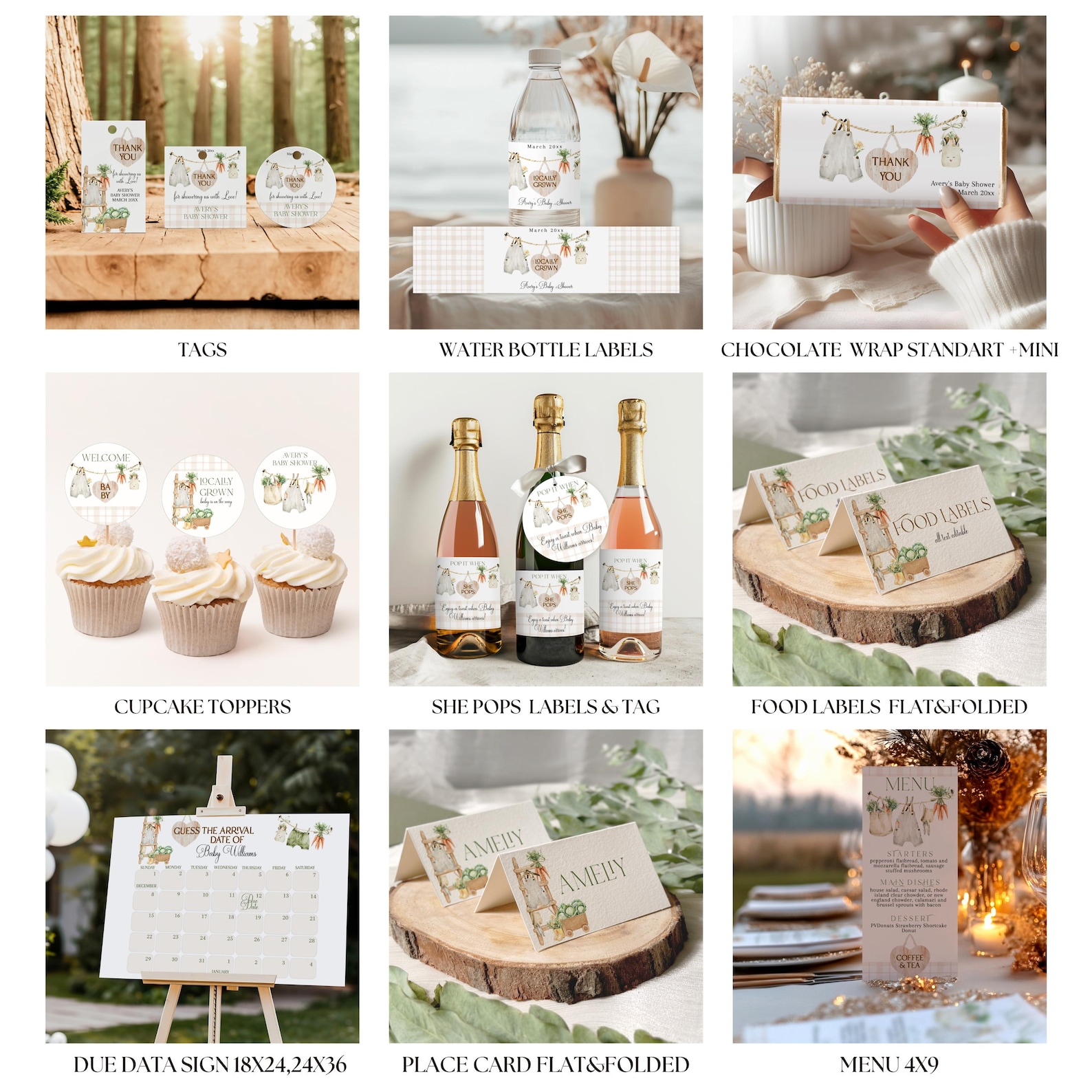 Locally Grown Rustic Baby Shower Bundle, Editable Templates Farm Market ...