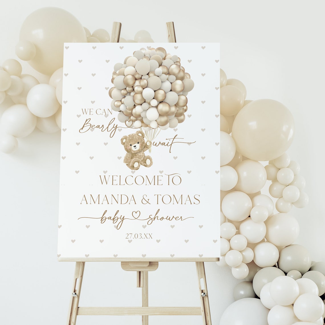 We Can Bearly Wait Baby Shower Welcome Sign, Bear Balloon Gender ...