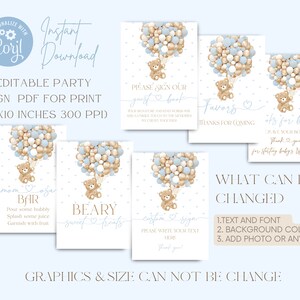 Bear Baby Shower Sign Bundle, Boho Bear Theme Sign, Blue Boy Baby ...