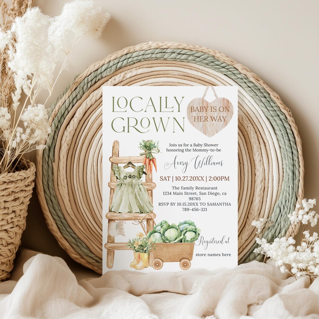 Locally Grown Baby Shower Invitation, Veggies Theme (digital Invites ...