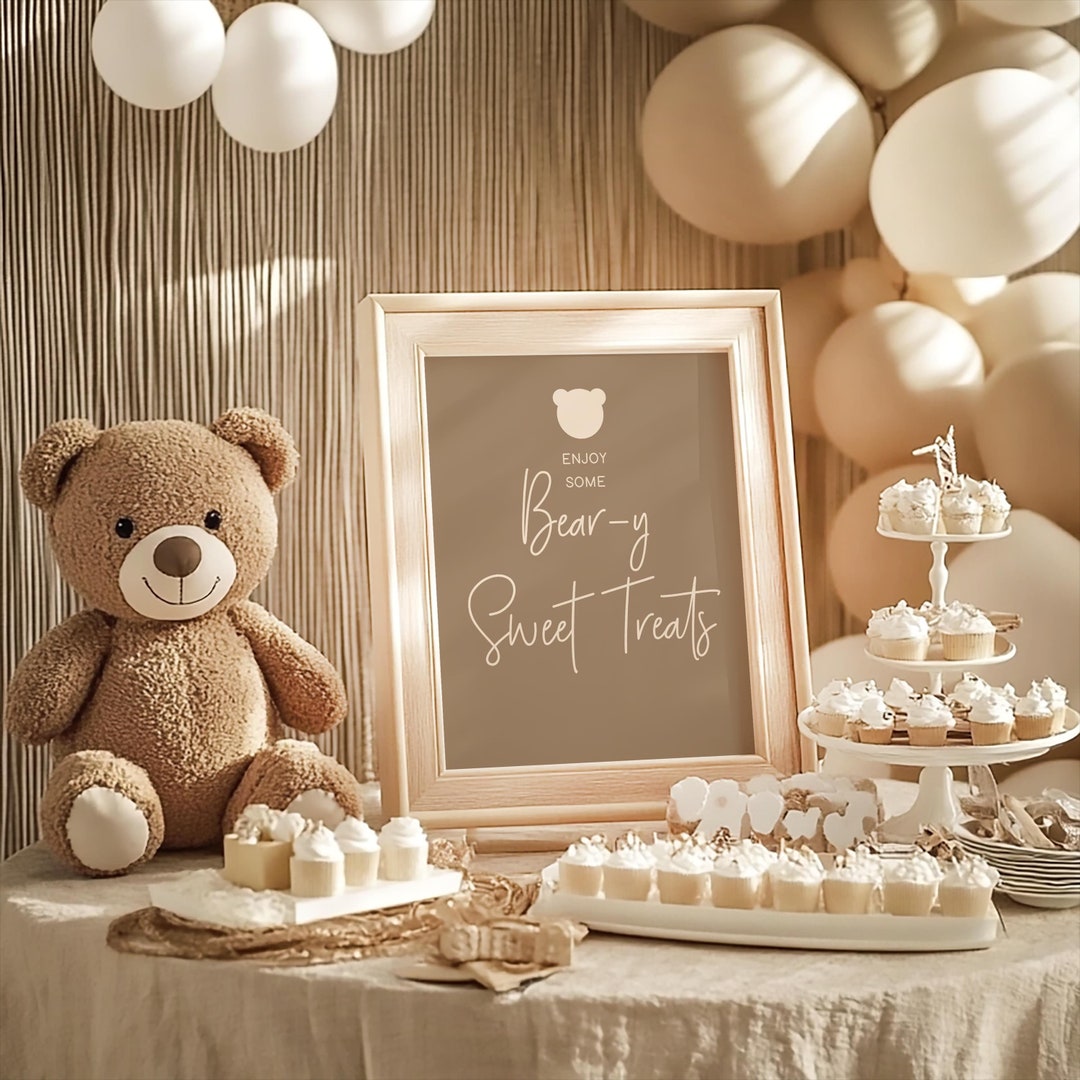 Beary Sweet Treat Baby Shower Sign, Brown Bear Baby Shower Sweet Bar ...