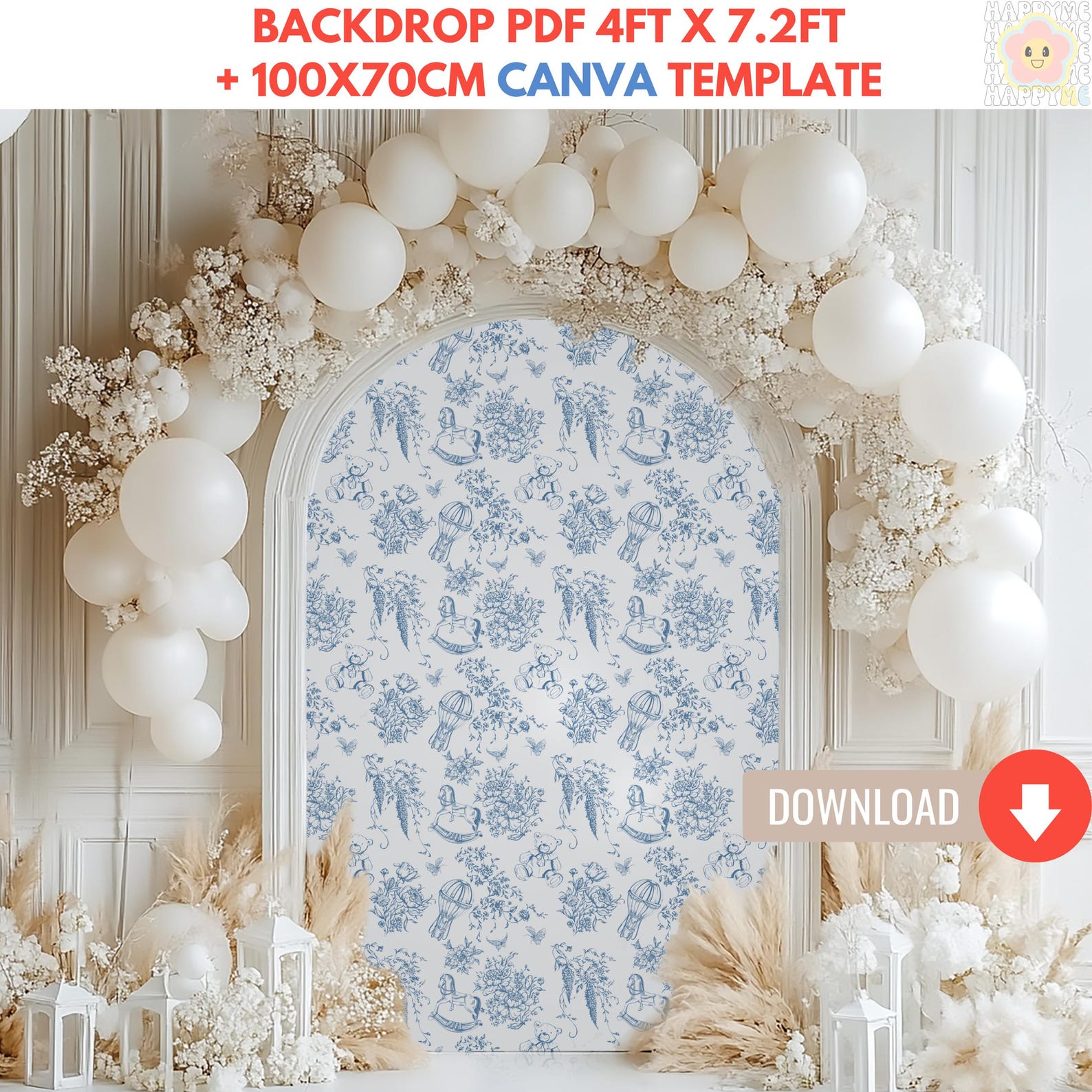 Toile De Jouy Blue Baby Shower Backdrop, Vintage Baby Shower Decor ...