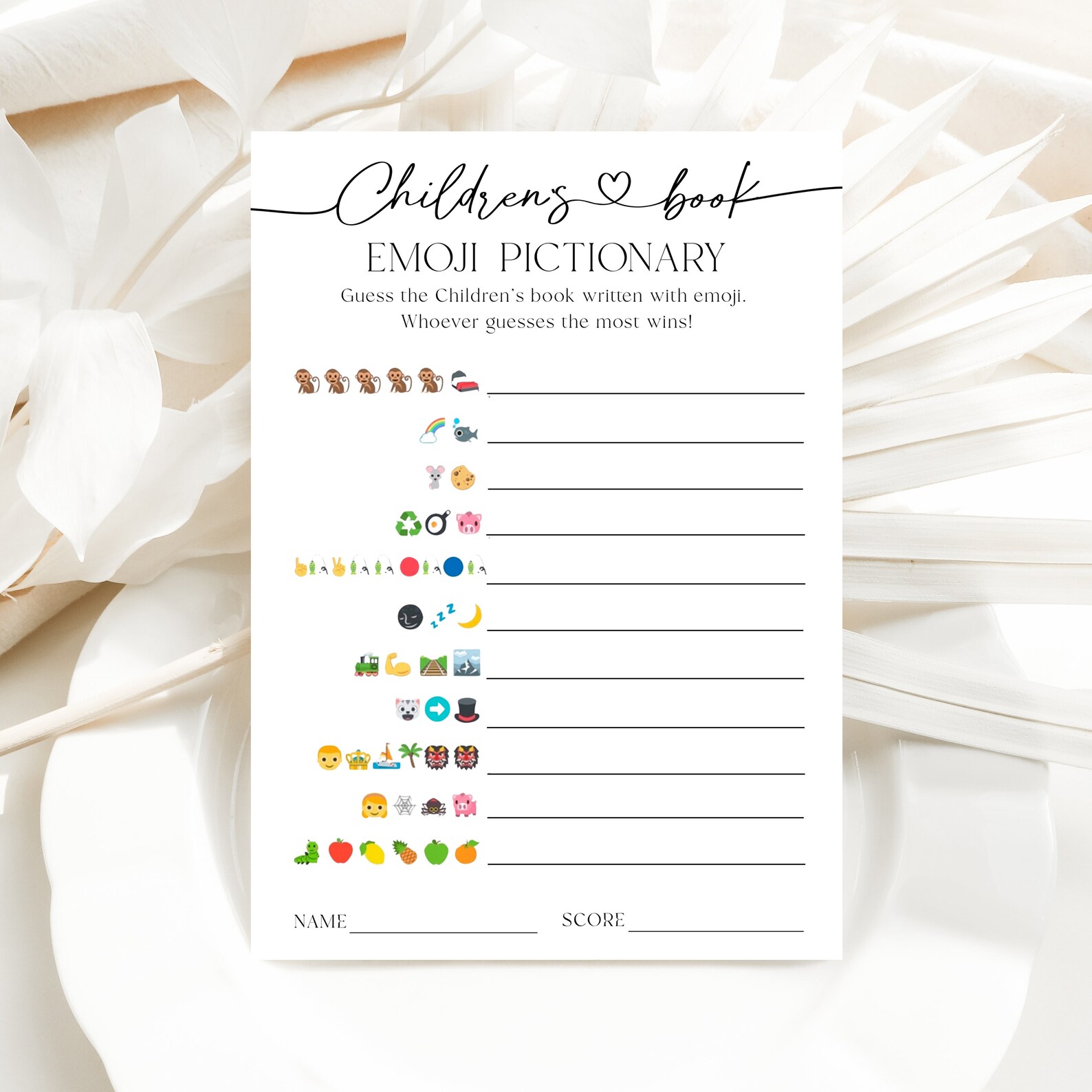 Children's Book Emoji Pictionary Game, Baby Shower Emoji Games ...