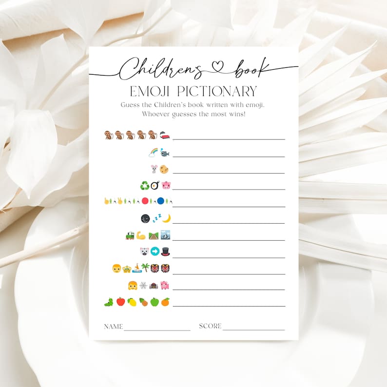 Children's Book Emoji Pictionary Game, Baby Shower Emoji Games ...