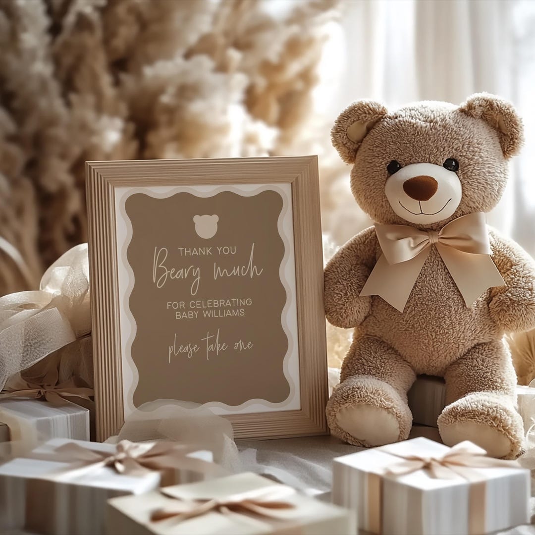 Thanks Beary Much Baby Shower Favors Sign, Brown Bear Baby Shower ...