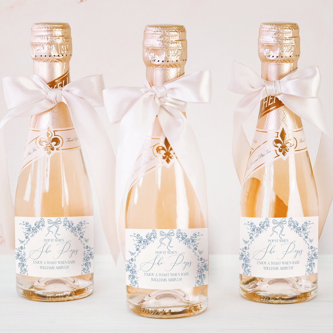 Pop It When She Pops Champagne Labels, Dusty Blue Boy Baby Shower ...