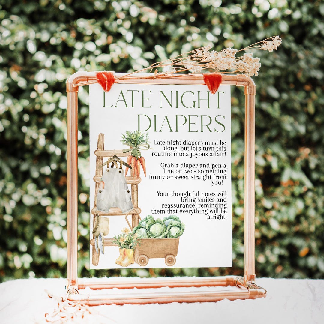 Diaper Pin Game Sign, Locally Grown Baby Shower Games, Rustic Farmers ...