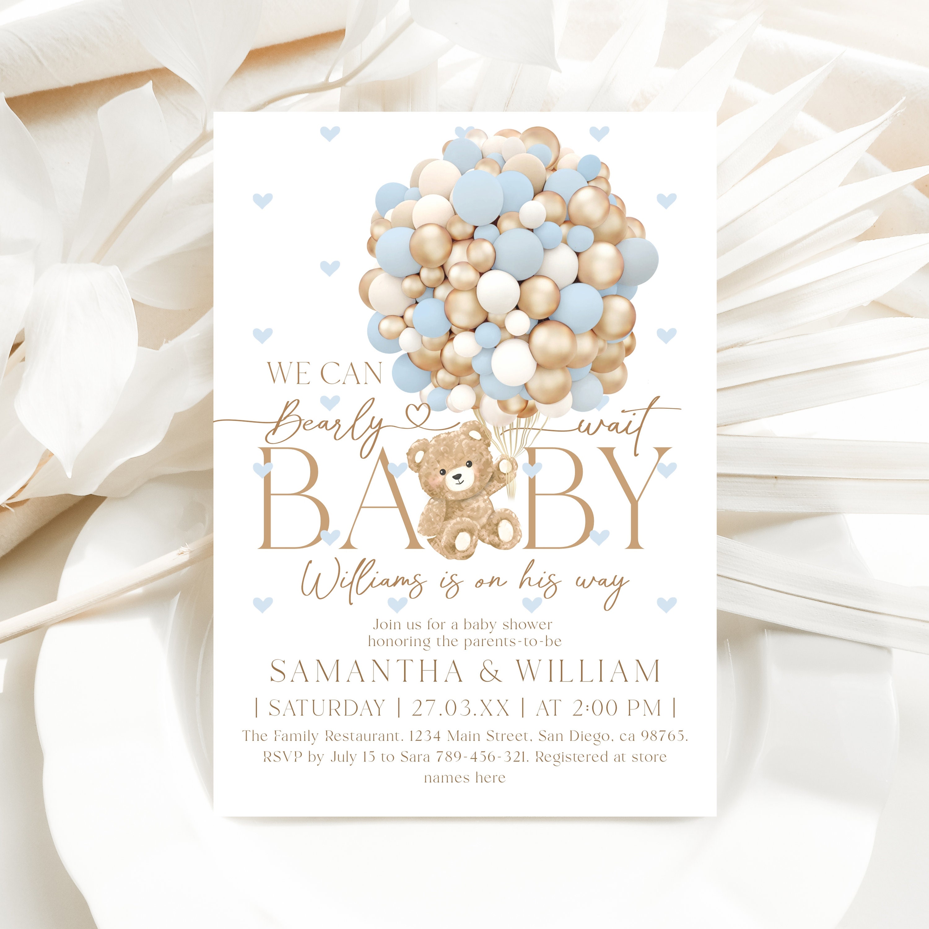 Bear Theme Baby Boy Shower Invitation, Editable We Can Bearly Wait ...