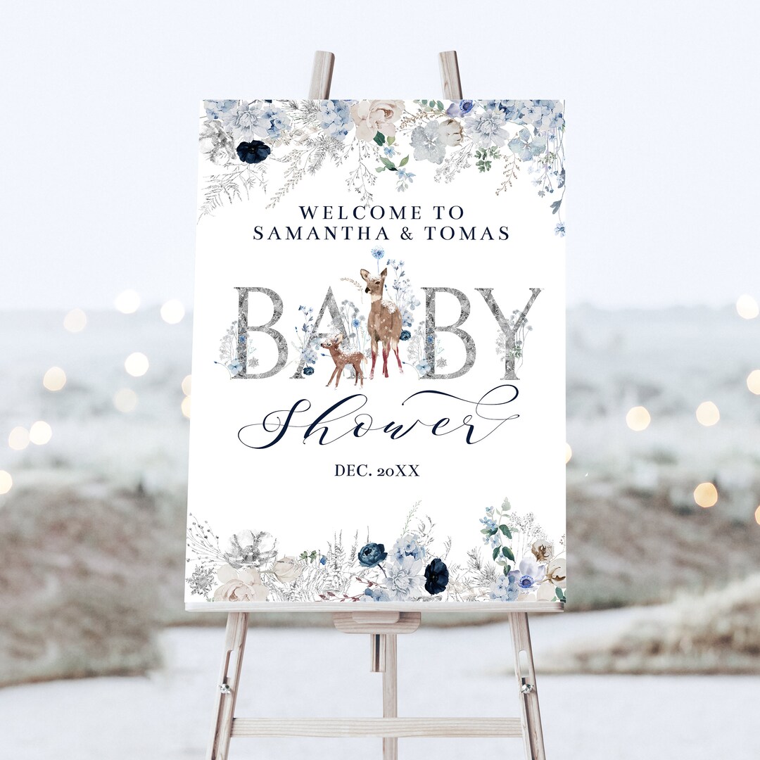 Winter Oh Deer Baby Shower Welcome Sign, Editable Welcome Sign, Winter ...