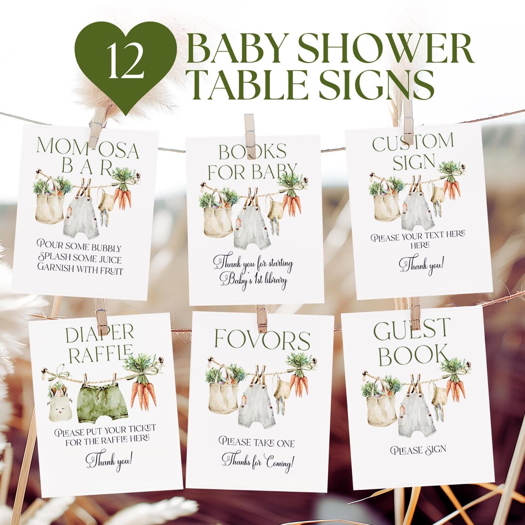 Locally Grown Baby Shower Sign Bundle, Rustic Farmers Market Table Sign ...