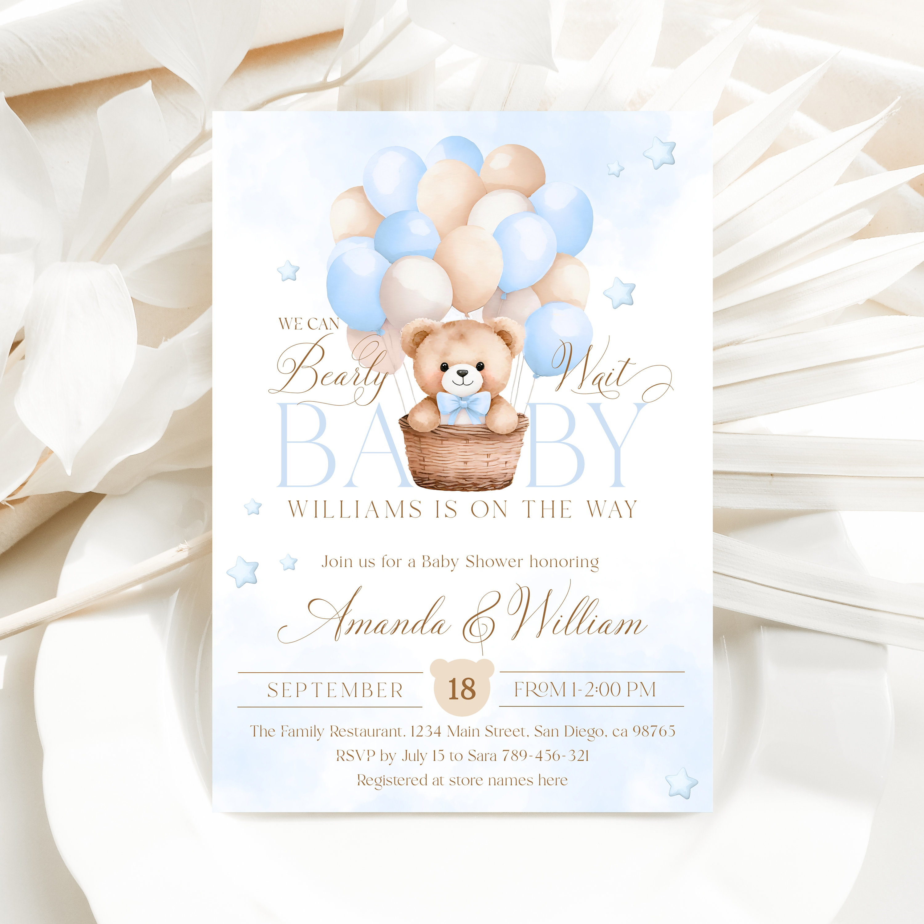 Editable We Can Bearly Wait Invitation Bundle, Teddy Bear Blue Balloon ...
