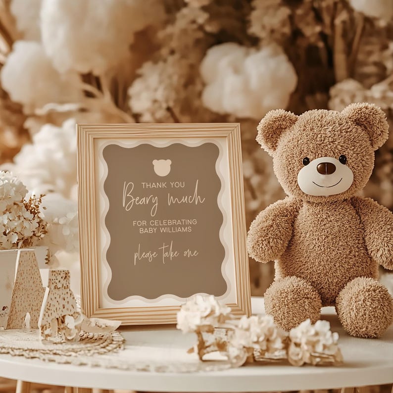 Thanks Beary Much Baby Shower Favors Sign, Brown Bear Baby Shower ...