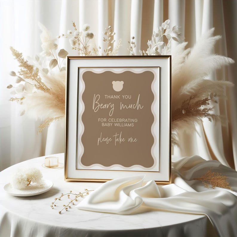 Thanks Beary Much Baby Shower Favors Sign, Brown Bear Baby Shower ...