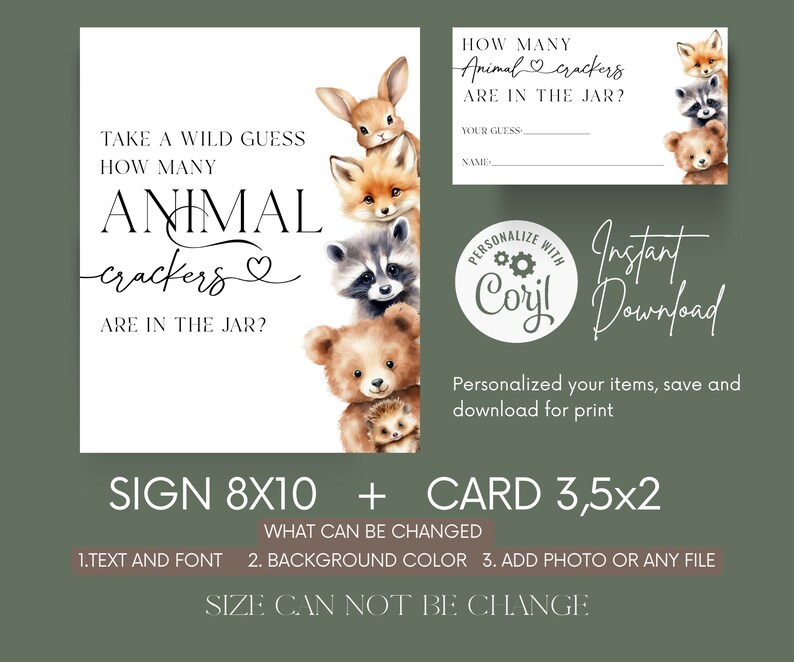 Guess How Many Animal Crackers Game Sign and Card, Woodland Animals ...