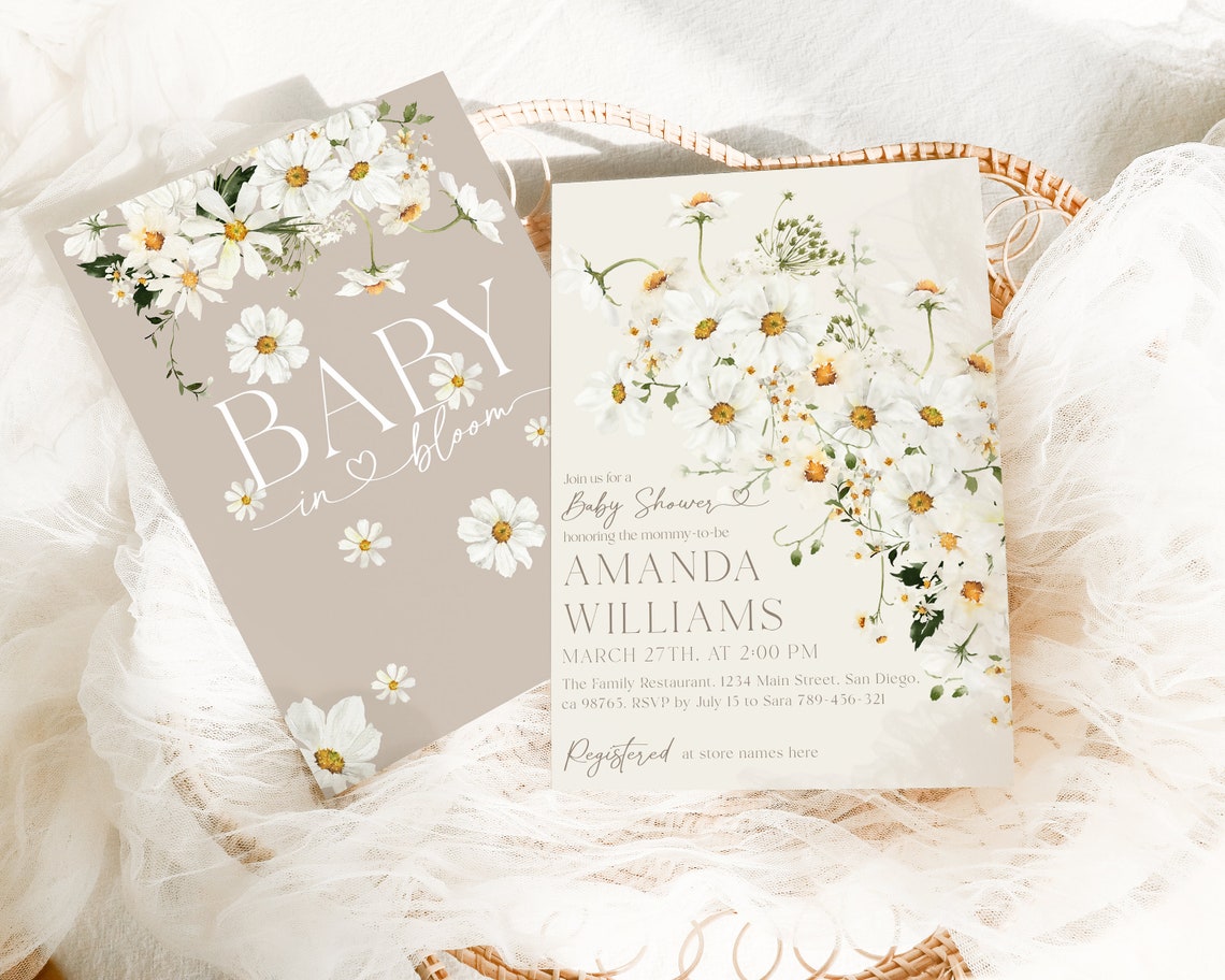 Daisy Baby Shower Invitation, Wildflower Theme (PDF) - Etsy