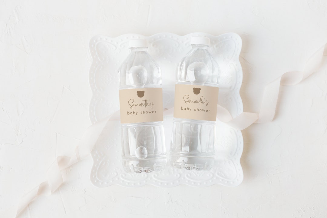 Boho Bear Baby Shower Water Bottle Label, Beige, Editable (PDF) - Etsy