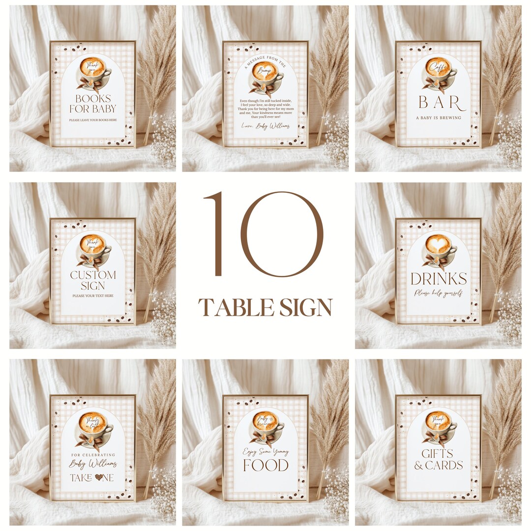 Baby is Brewing Editable Table Signs Bundle, Coffee Bean Baby Shower ...
