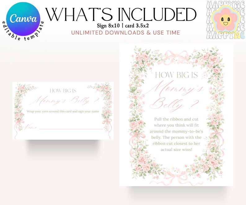 Baby in Bloom Girl Shower How Big is Mom Belly Printable Games Sign - Etsy
