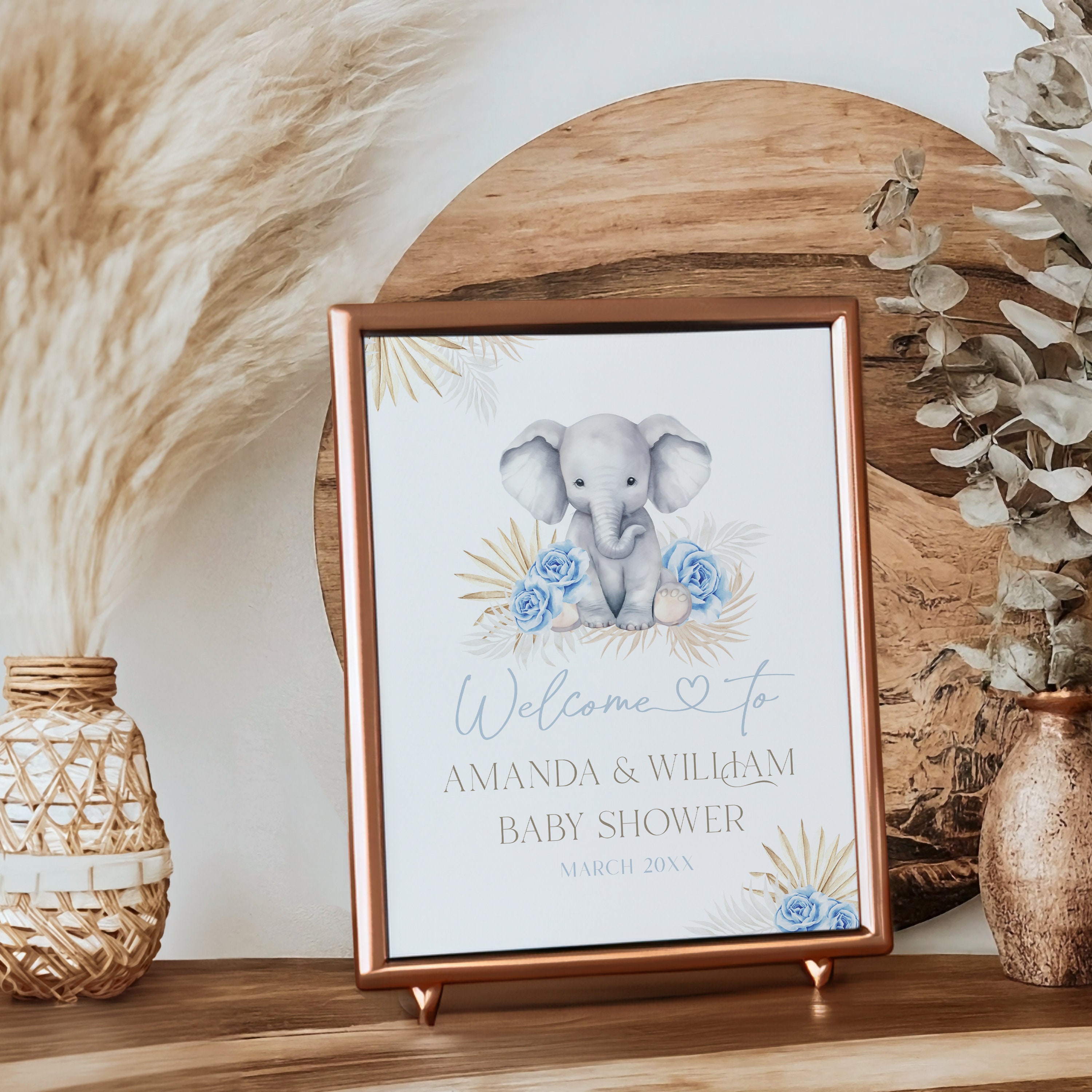 Blue Boho Elephant Baby Shower Welcome Sign Printable (PDF & JPG) - Etsy