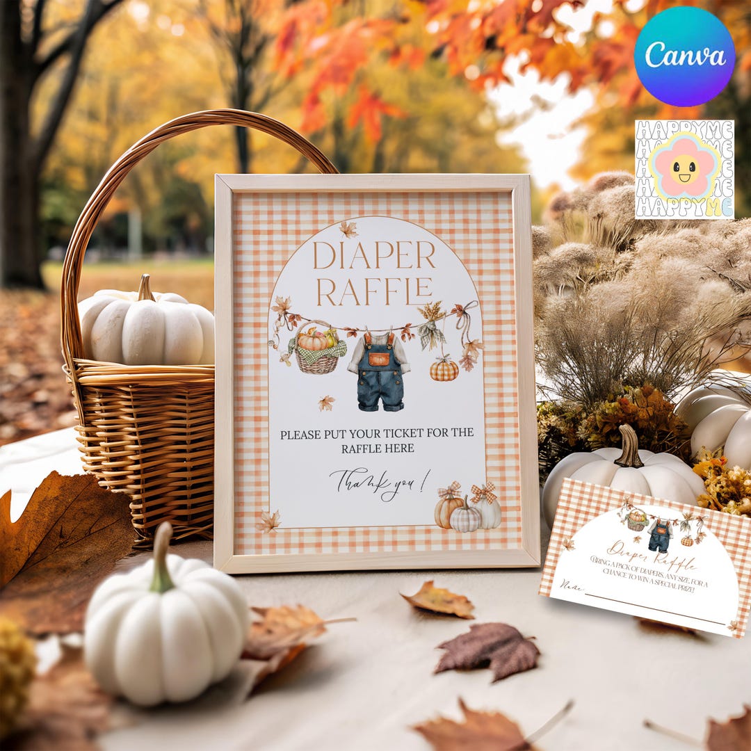 Diaper Raffle Pumpkin Baby Shower Games Sign and Card Printable, Fall ...