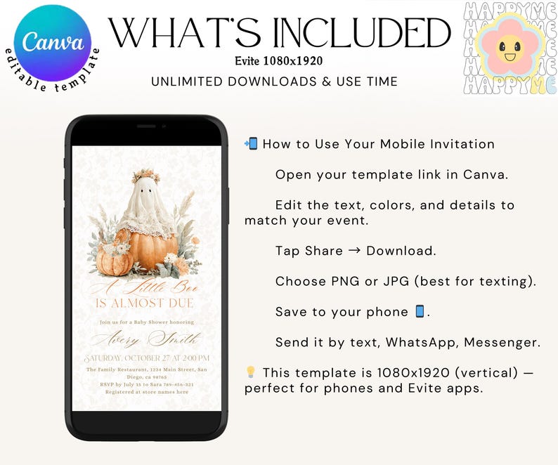 Little Boo Baby Shower Phone Evite, Ghost Halloween, Boho (digital ...