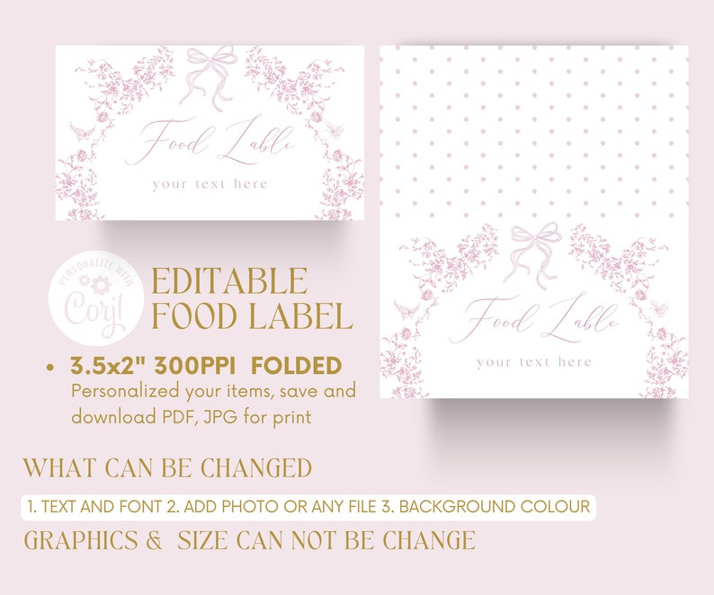 Toile De Jouy Pink Baby Shower Food Lable, Editable Toile Table Tent ...