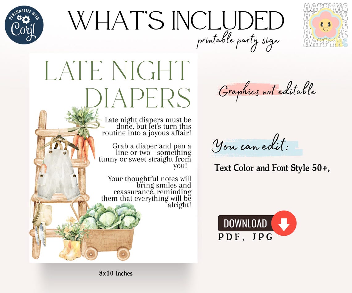 Diaper Pin Game Sign, Locally Grown Baby Shower Games, Rustic Farmers ...