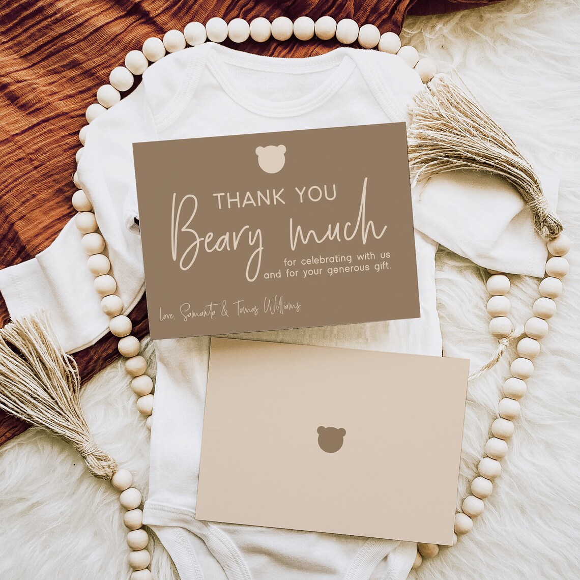 Bear Gender Neutral Editable Baby Shower Thank You Card, We Can Bearly ...