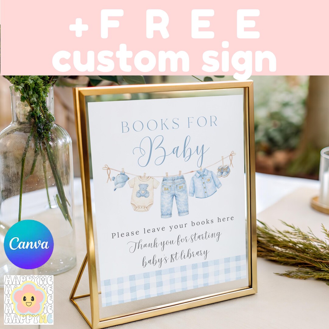Blue Jean Books for Baby Sign, Printable Party Decor Editable Canva ...
