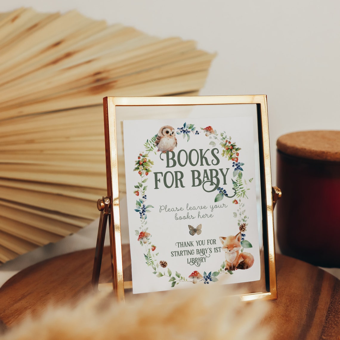 Books for Baby Sign, Editable Woodland Animals Baby Shower Baby's 1st ...