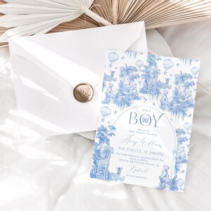 It's a Boy Baby Shower Invitation Safari Theme, Dusty Blue Toile Invite ...