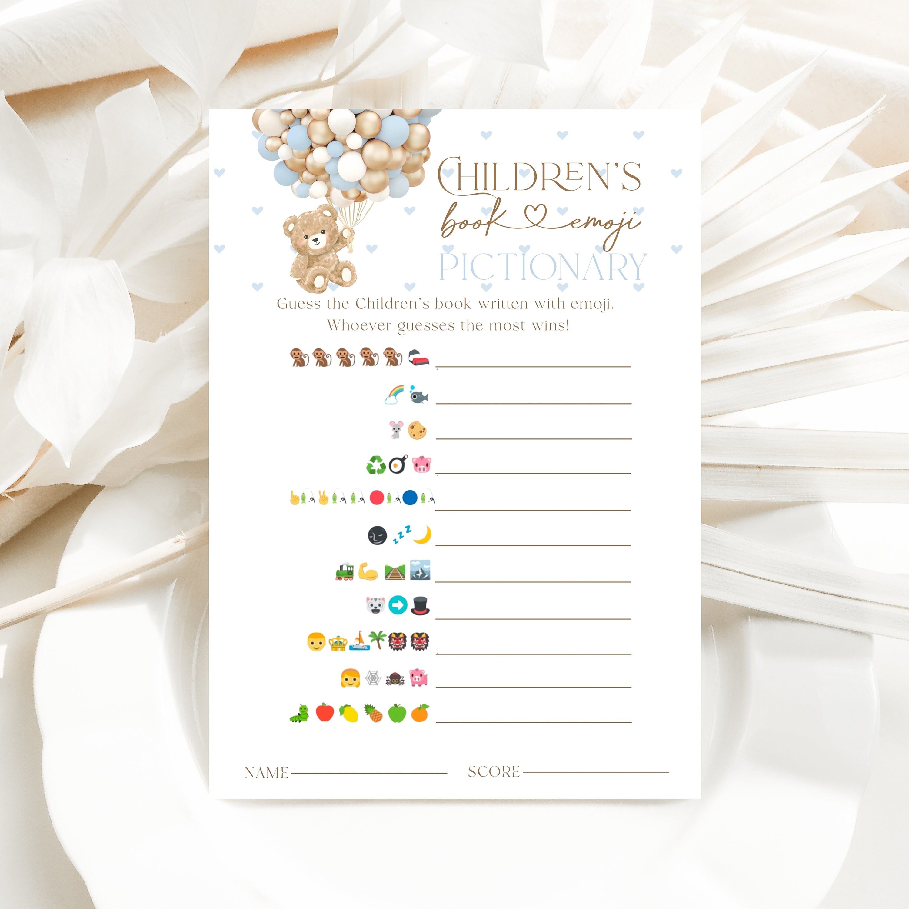 Baby Shower Game Children Book Emoji Pictionary Game, Bear Theme Boy ...