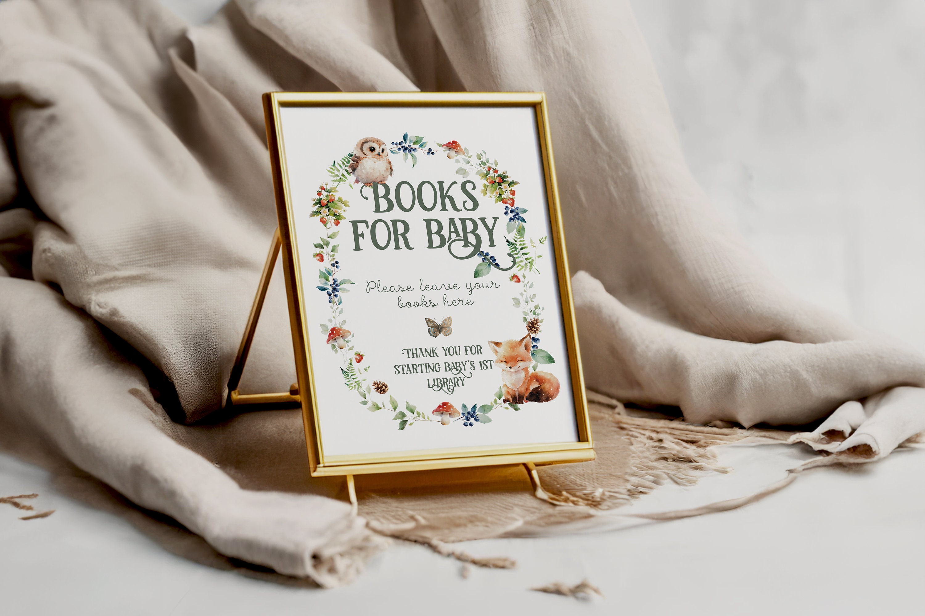 Books for Baby Sign, Editable Woodland Animals Baby Shower Baby's 1st ...