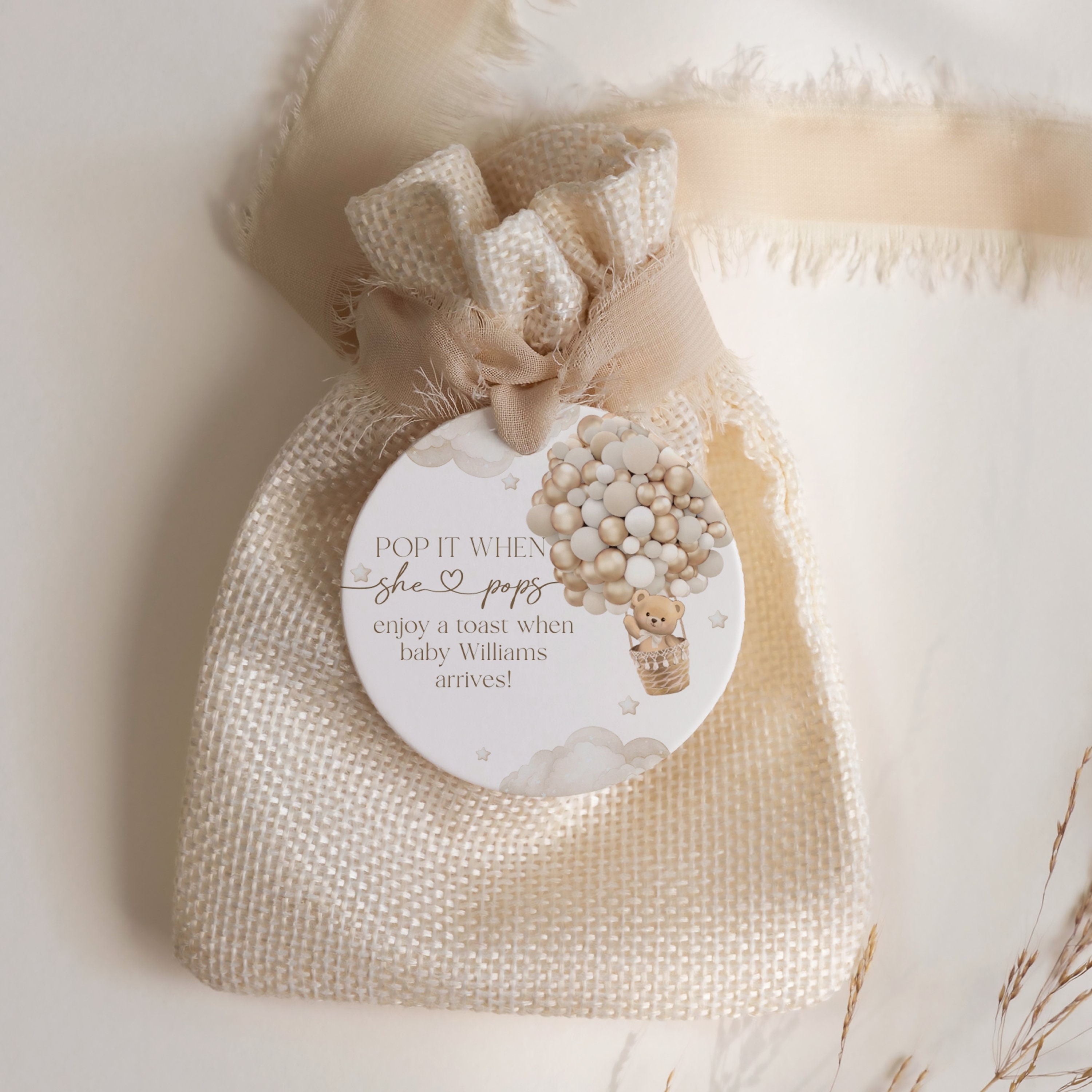Pop It When She Pops Lable & Tags, Gender Neutral Teddy Bear Baby ...
