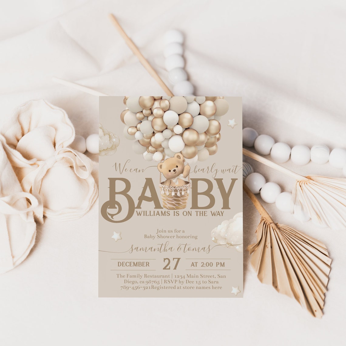 Editable Brown Bear Baby Shower Invitation, Gender Neutral (PDF, JPG ...