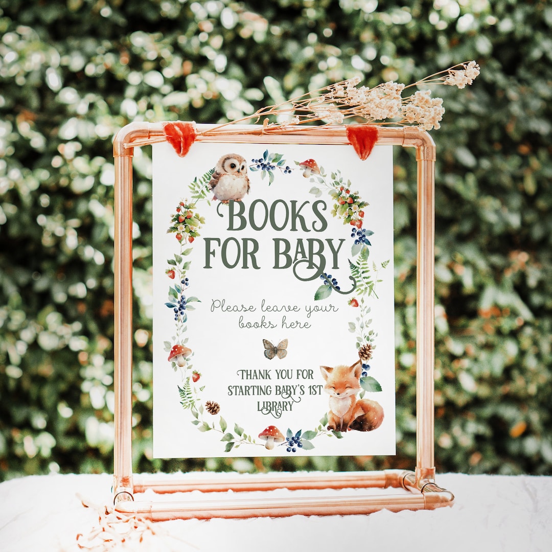 Books for Baby Sign, Editable Woodland Animals Baby Shower Baby's 1st ...