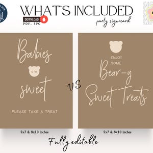 Beary Sweet Treat Baby Shower Sign, Brown Bear Baby Shower Sweet Bar ...