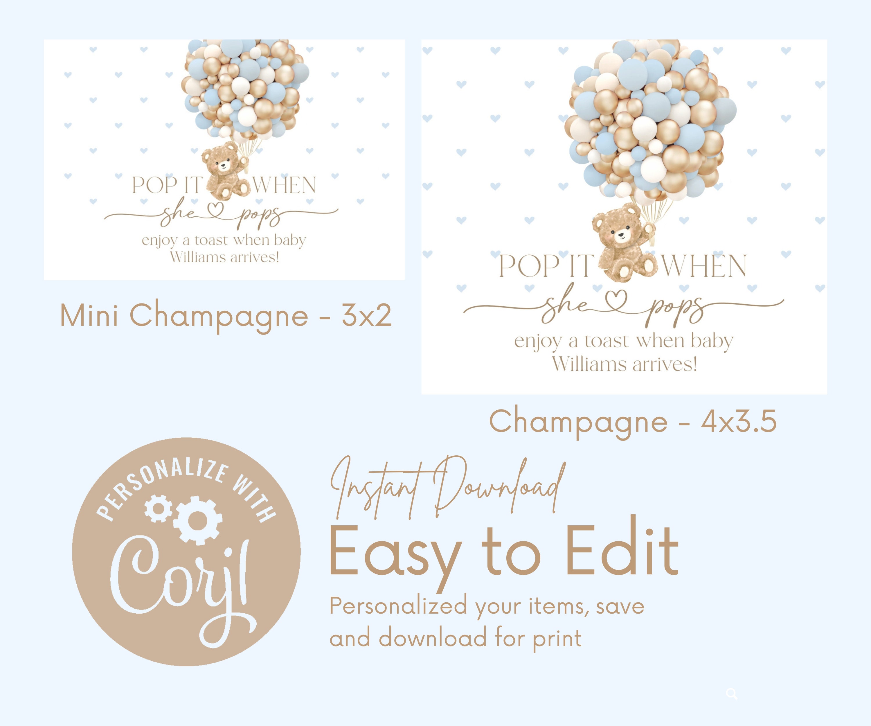 Teddy Bear Pop It When She Pops Mini Champagne Labels, Printed Wine ...