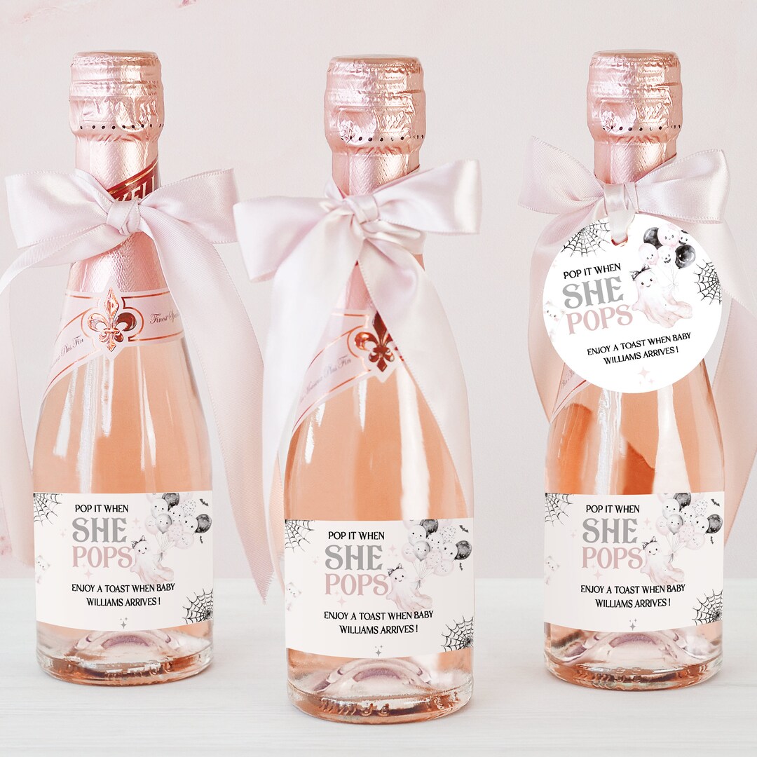 Pop It When She Pops Champagne Labels, Pink Little Boo Baby Shower ...