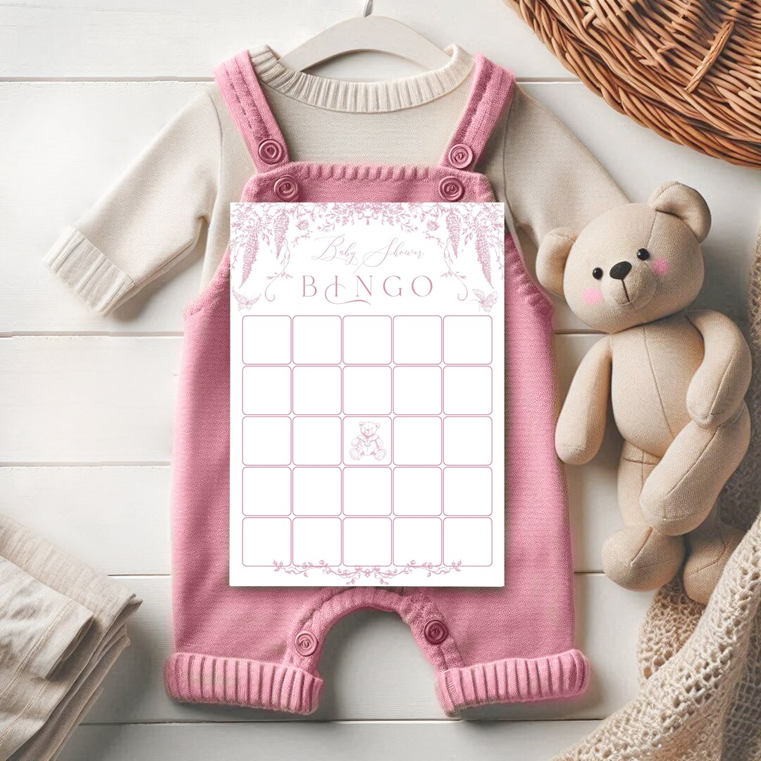 Pink Toile Bingo Game Card, Baby Shower Bingo Download, Baby Girl ...