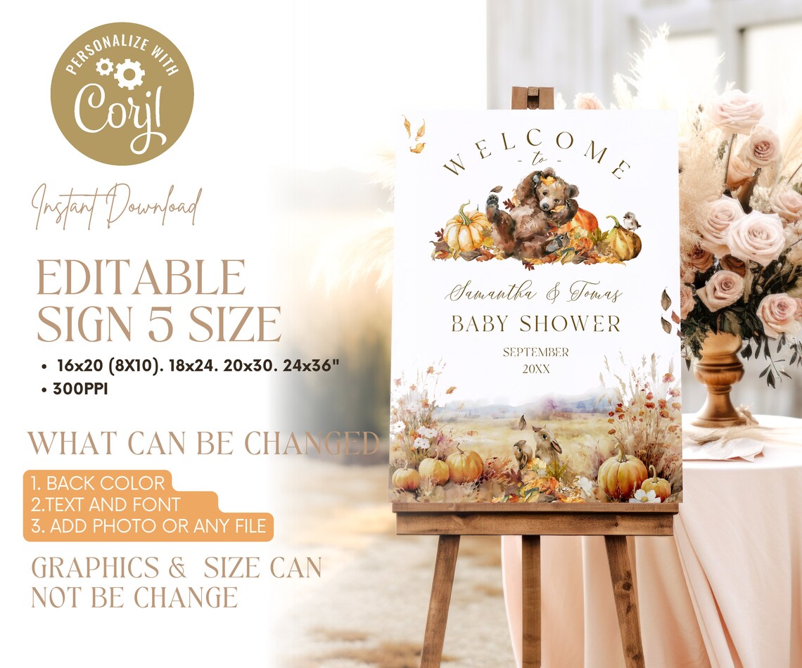 Editable Fall Woodland Baby Shower Welcome Sign, We Can Bearly Wait ... Editable Fall Woodland Baby Shower Welcome Sign, We Can Bearly Wait ...