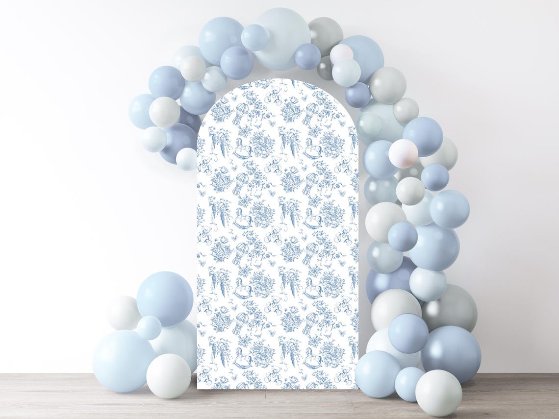 Toile De Jouy Blue Baby Shower Backdrop, Vintage Baby Shower Decor ...